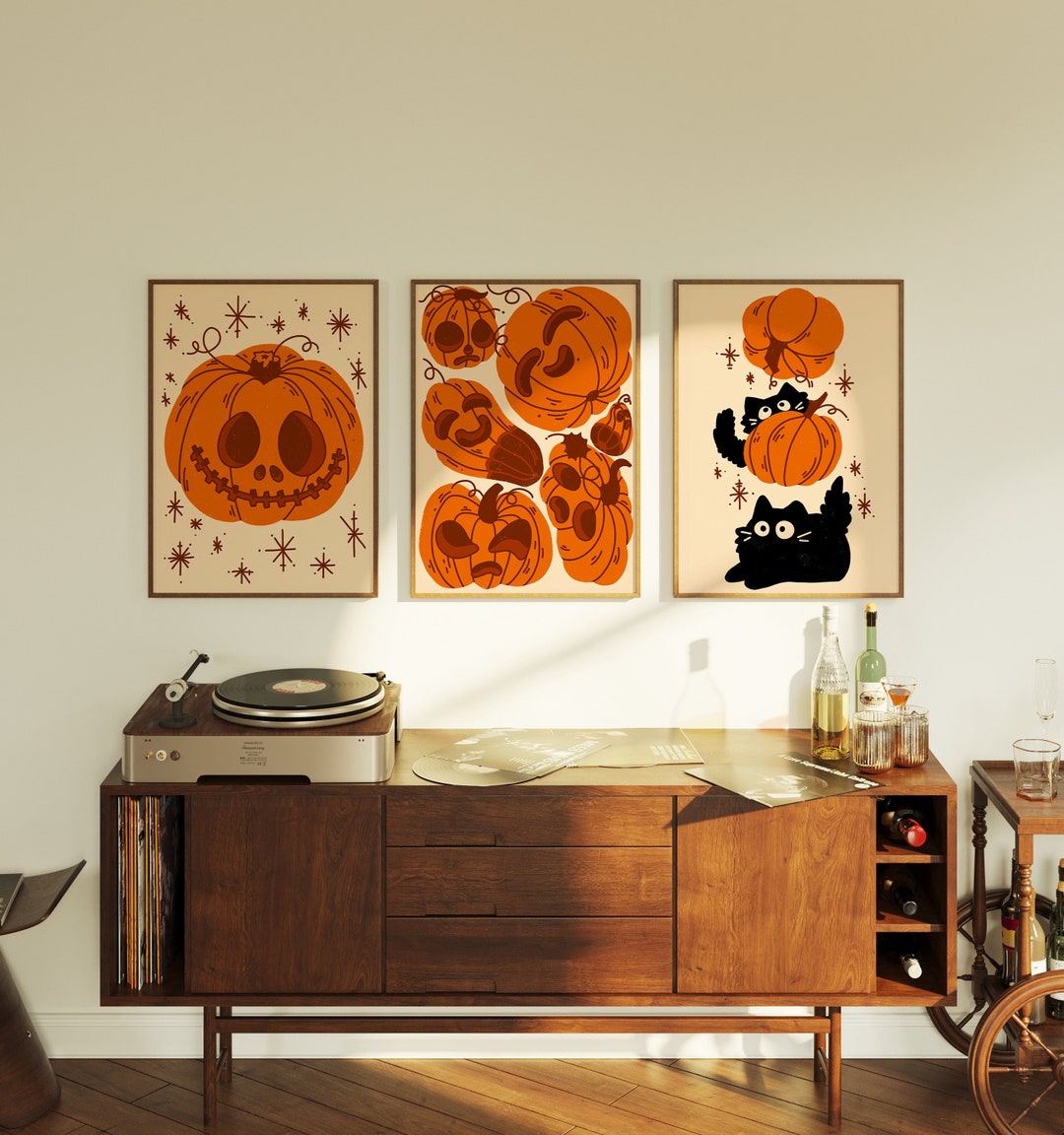 Funky Halloween Prints Set of 3 Piece Wall Art, Retro Halloween Prints ...