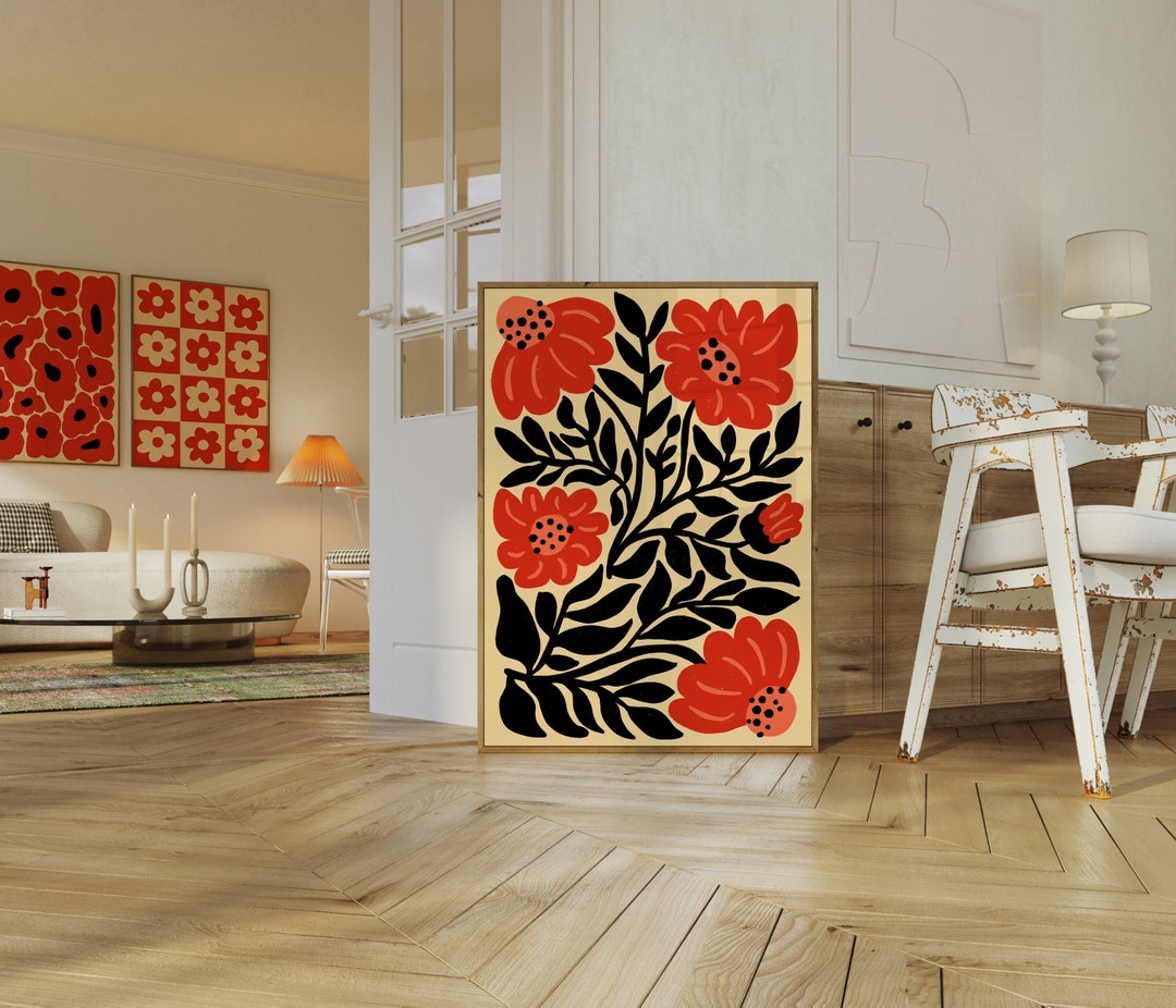 Boho Flowers Botanical Print, Floral Wall Art, Printable Aesthetic Art ...