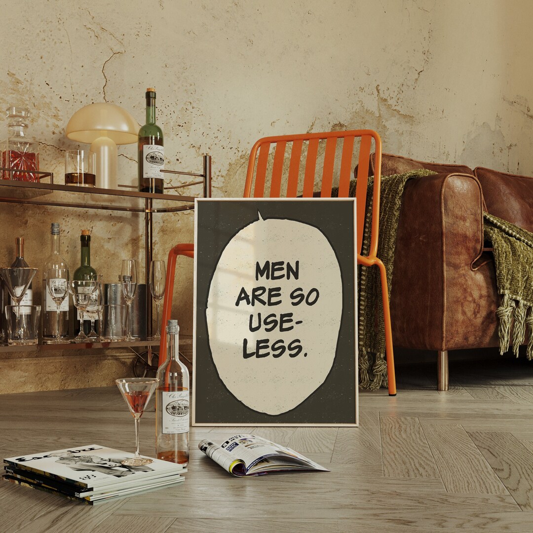 Men Are so Useless Text Bubble Print, Retro Wall Art, Quirky Wall Art ...
