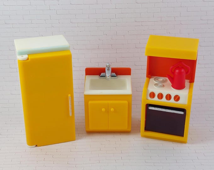 Vintage Fisher Price Miniature Kitchen Set-retro Dollhouse-stove-range ...