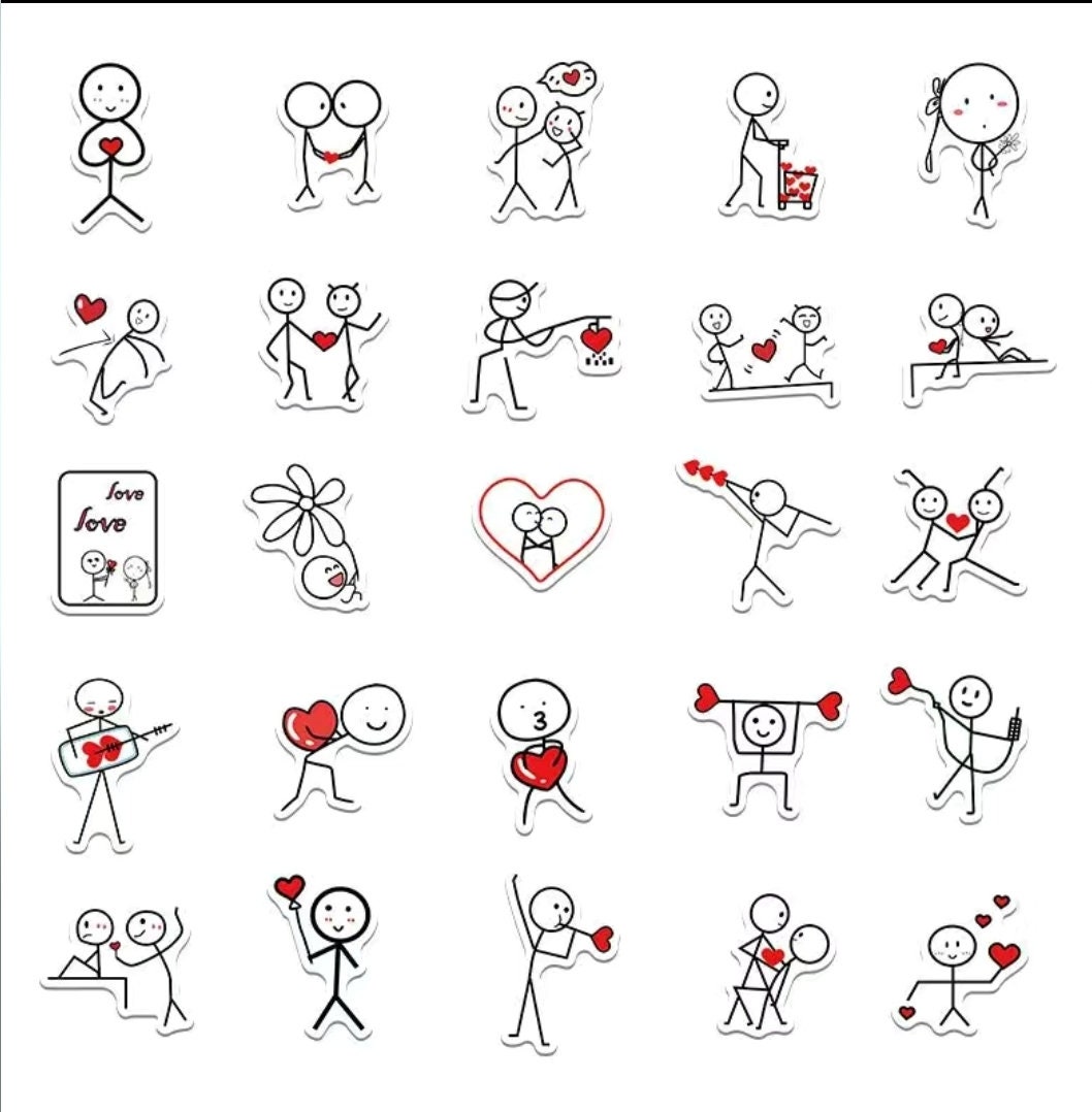 Love Stickman Series Stickers 10-pack HD Vinyl Decals, Unique ...
