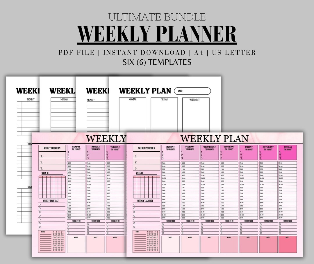 Weekly Hourly Planner Notepad Digital Planner Pink Goodnotes - Etsy