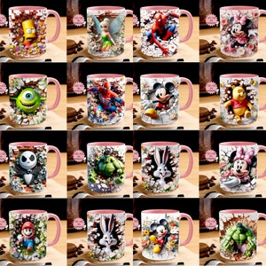 Bundle 3D Superhero Character Mug 11oz 15oz Wrap, Spiderman Mug, Mug ...