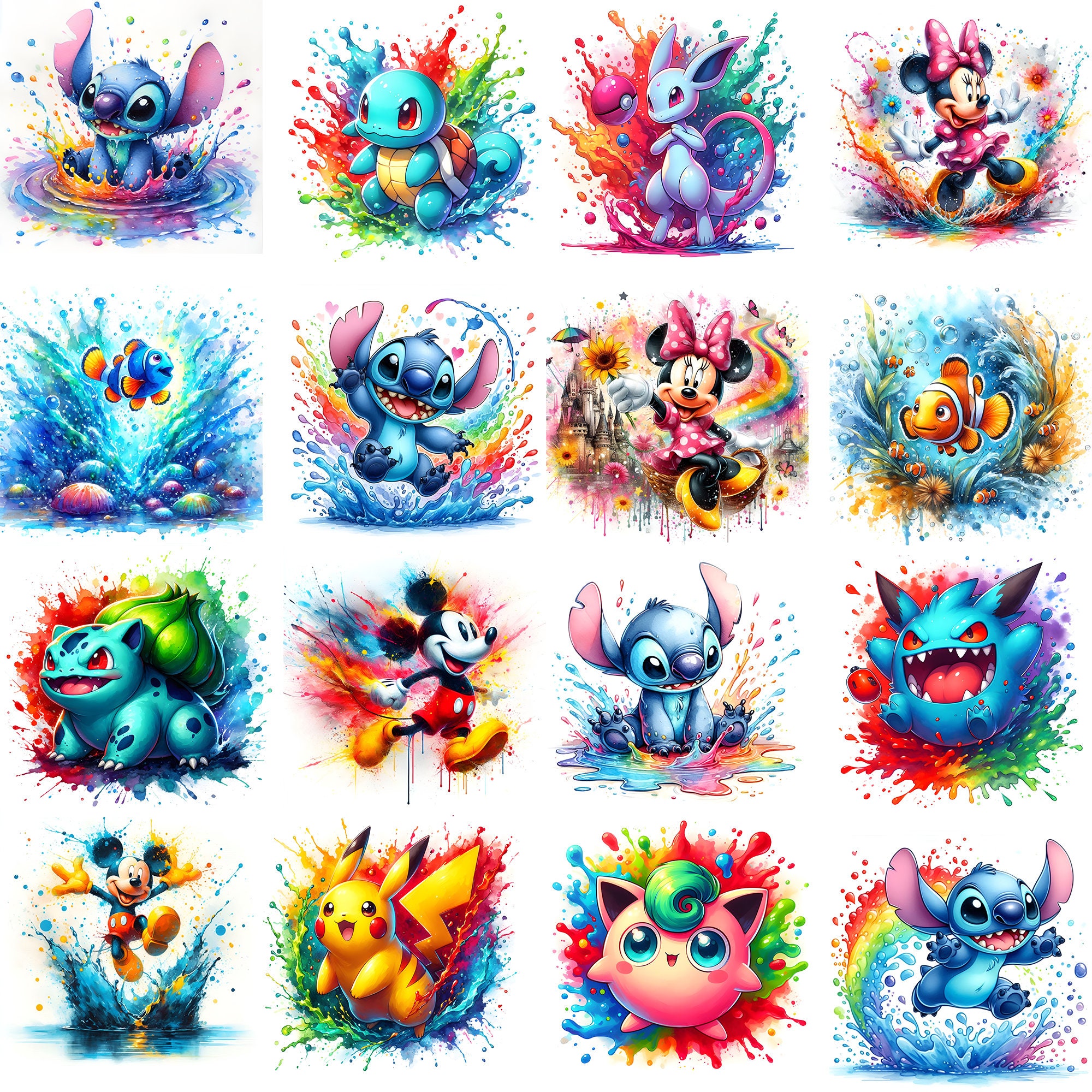 50 Splash and Watercolor Cartoon Png Bundle, Cartoon Designs, Cartoon ...