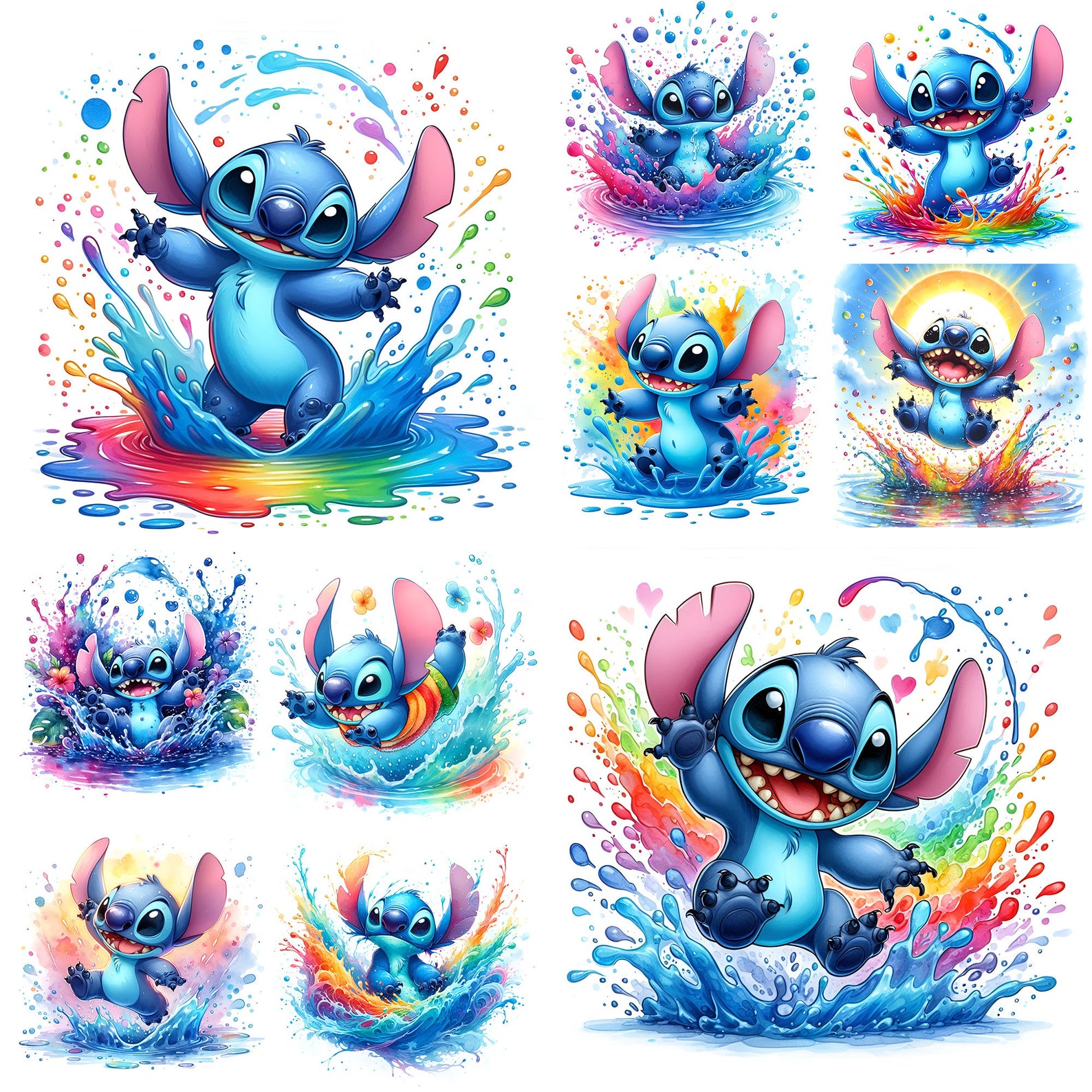 20 Stitch Splash and Watercolor Digital Sublimation PNG, Cute Stitch ...