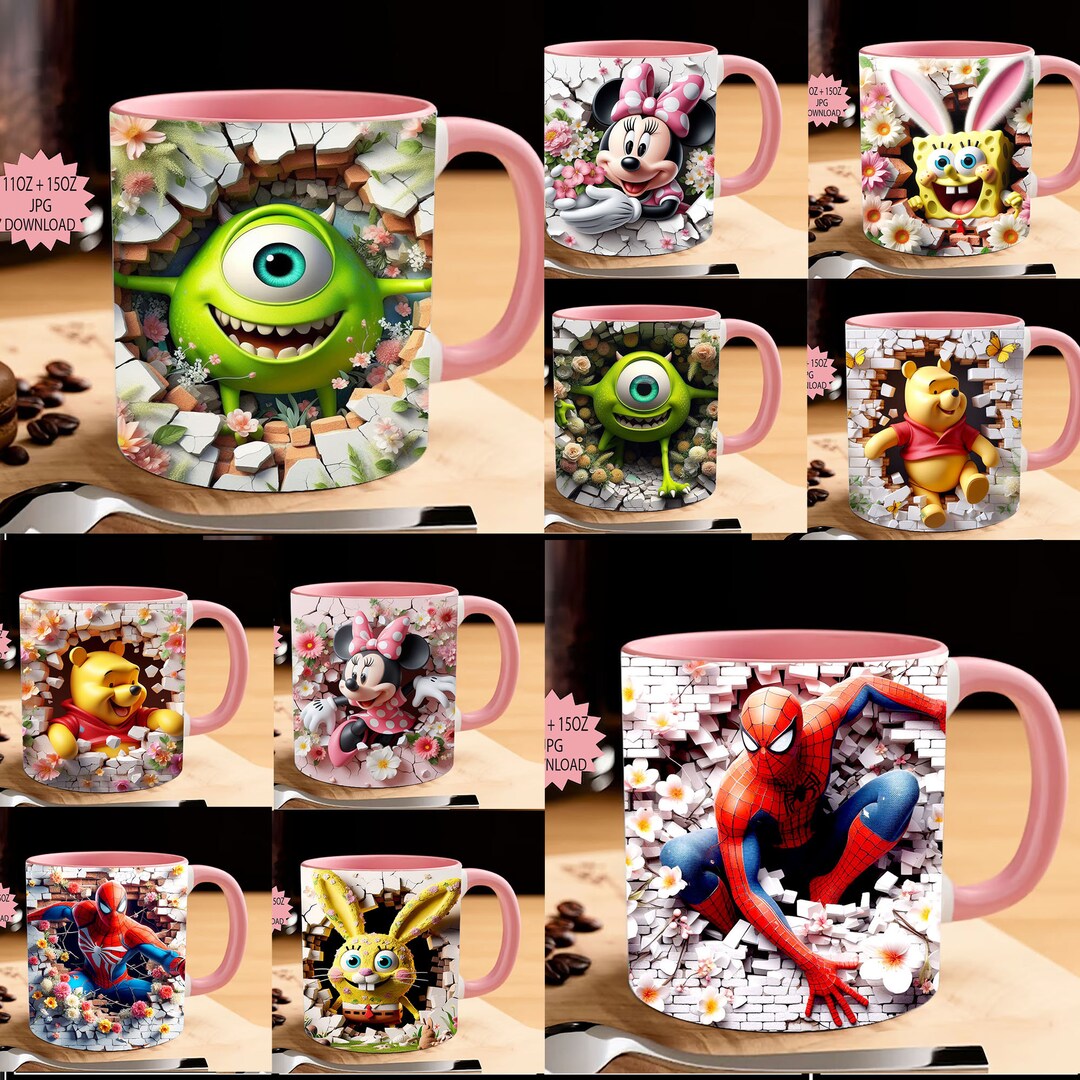 Bundle 3D Superhero Character Mug 11oz 15oz Wrap, Spiderman Mug, Mug ...