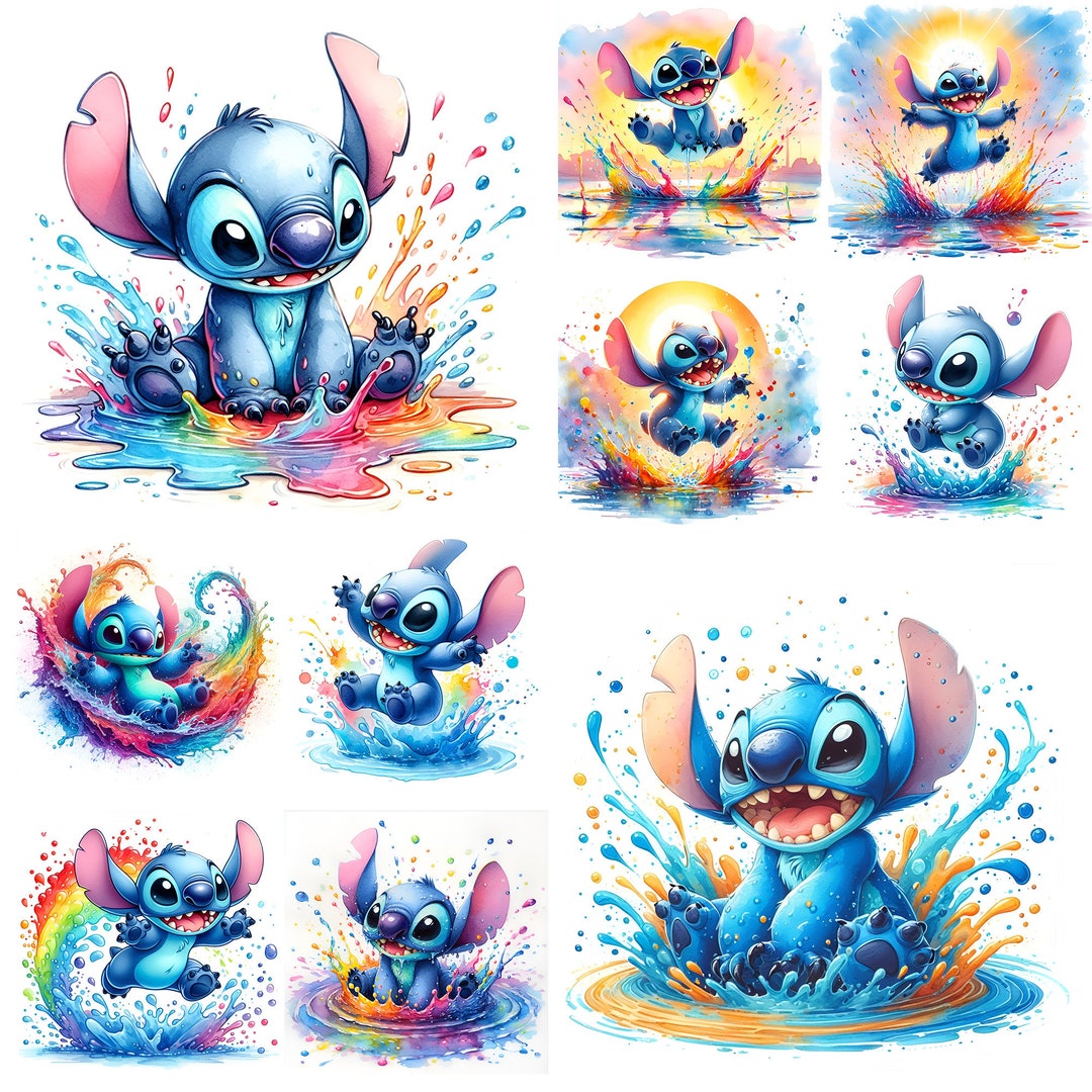 20 Stitch Splash and Watercolor Digital Sublimation PNG, Cute Stitch ...