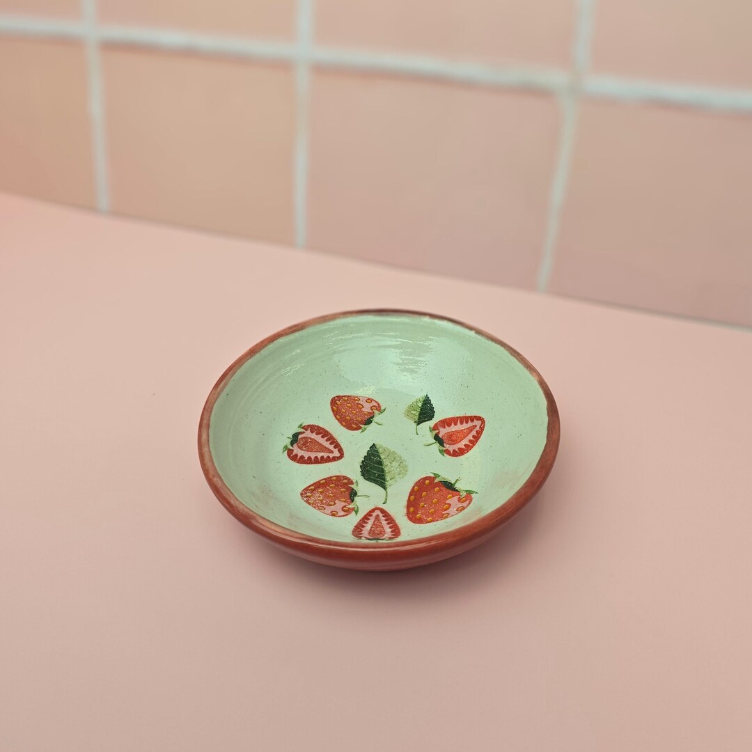 Strawberry Stoneware Dish | Snack Bowl | Condiment Dish | Cute Handmade ...