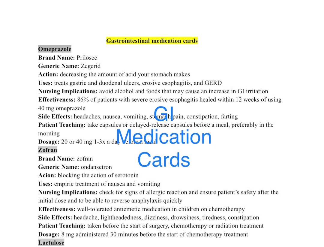 GI Medication Cards - Etsy