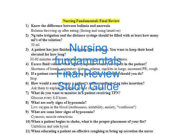 Nursing Fundamentals Final Review Study Guide - Etsy