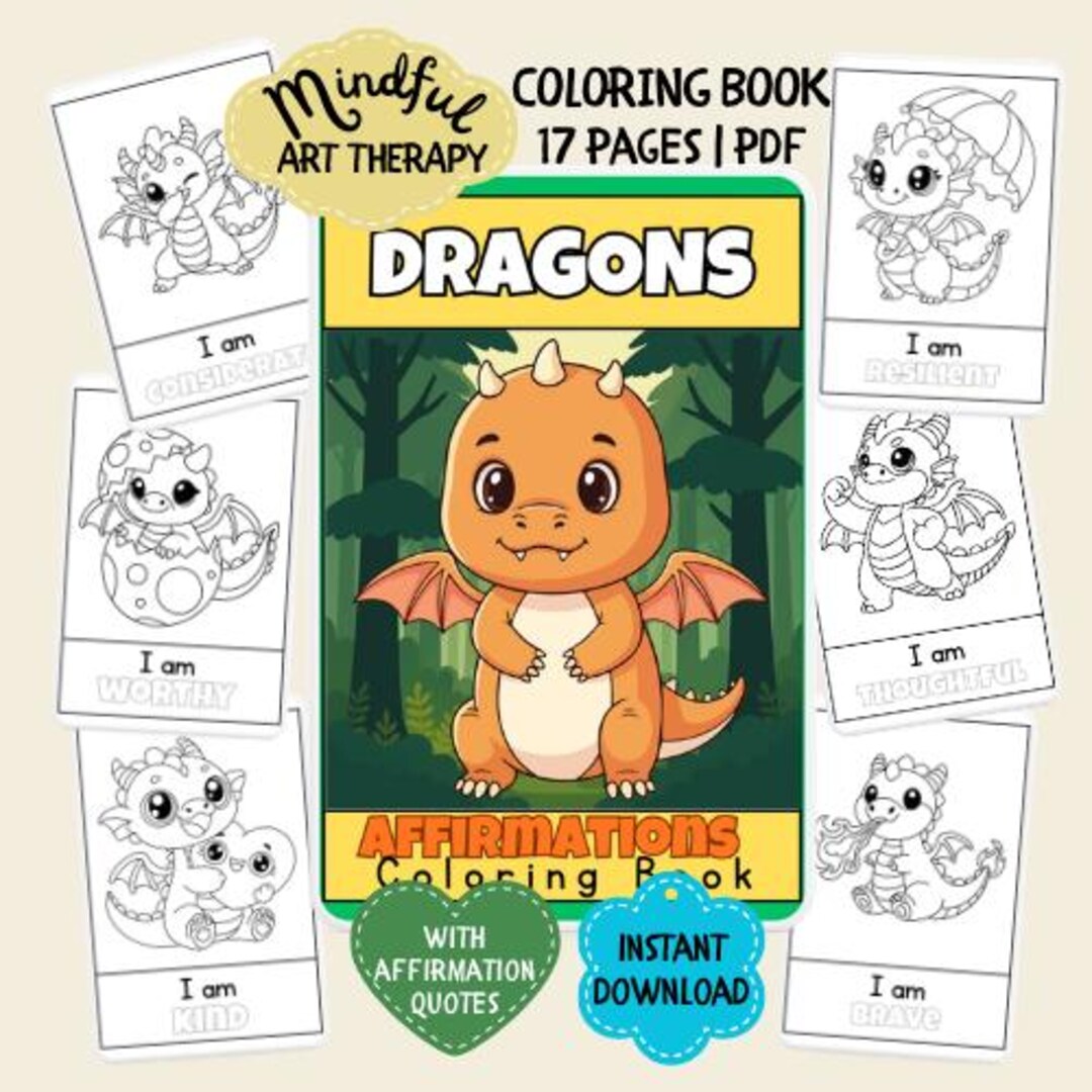 Dragon Affirmations Coloring Book Positive Thinking Activity for Kids ...