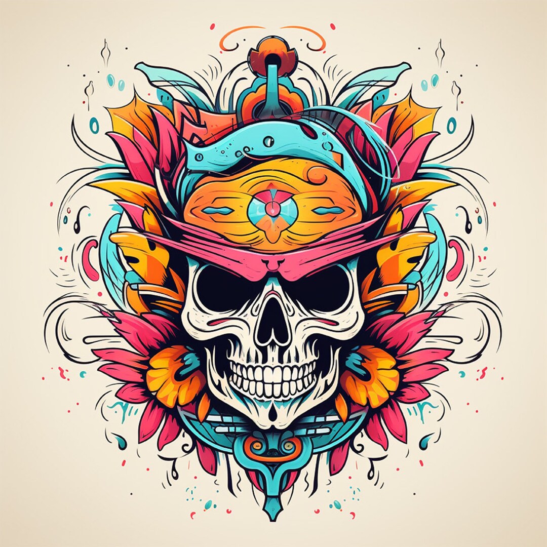 Pirate Skull With Flowers Tattoo Downloadable Artwork - Etsy