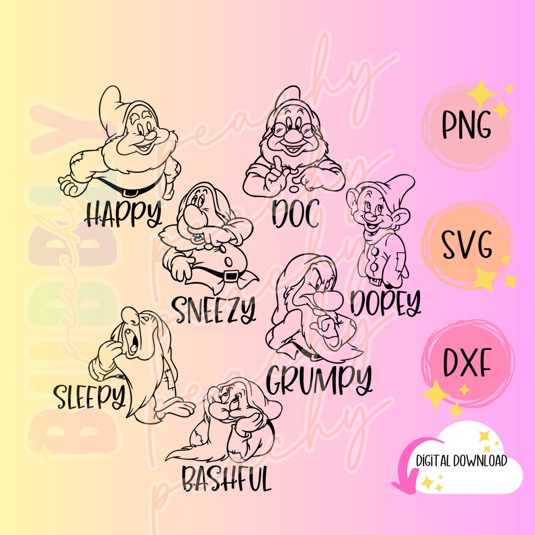 7 Dwarfs Outlines Bundle Art SVG PNG Digital File - Etsy