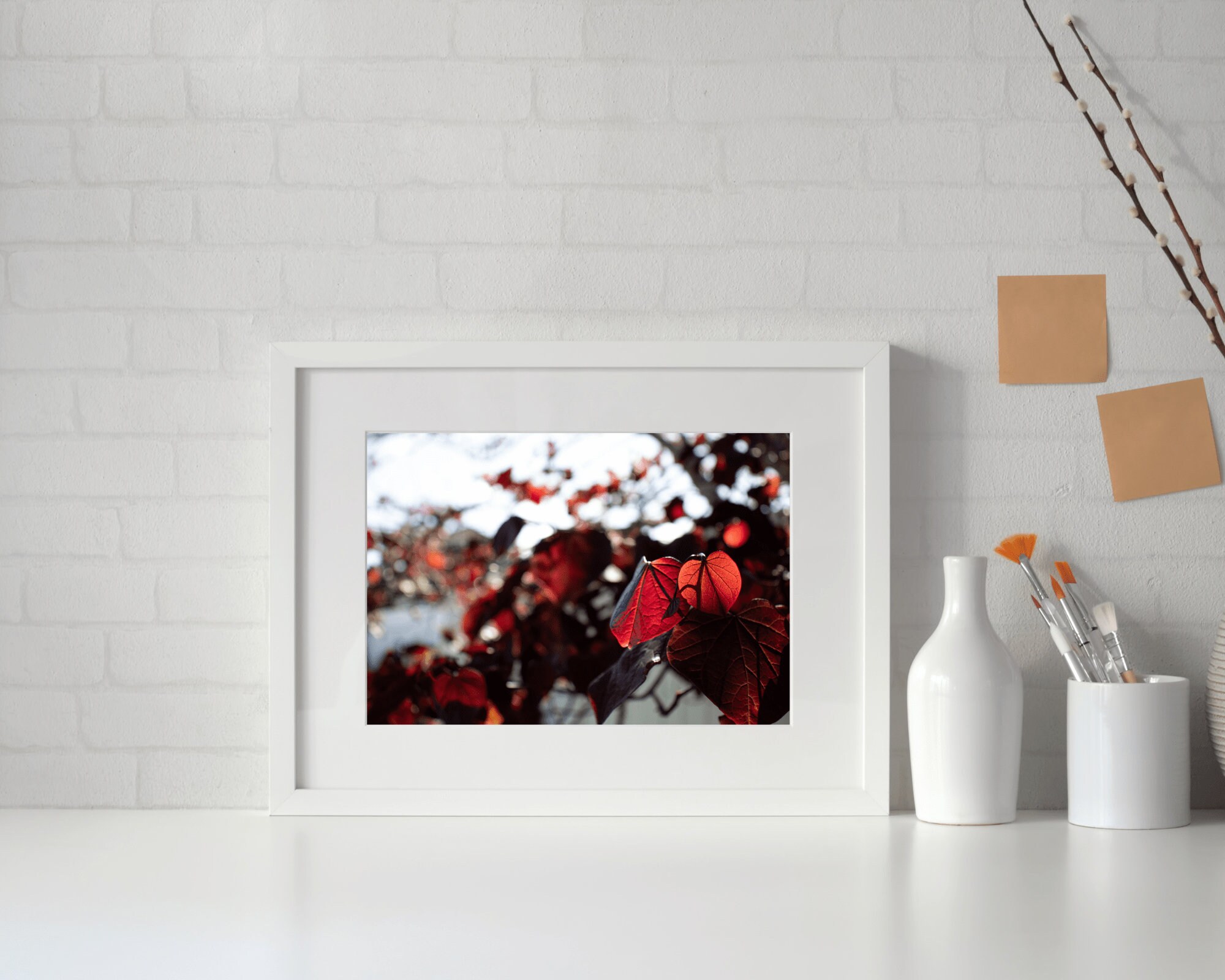 Red Fall Leaves Print, Fall Leaves Photo, Cozy Wall Art, Red Leaves ...