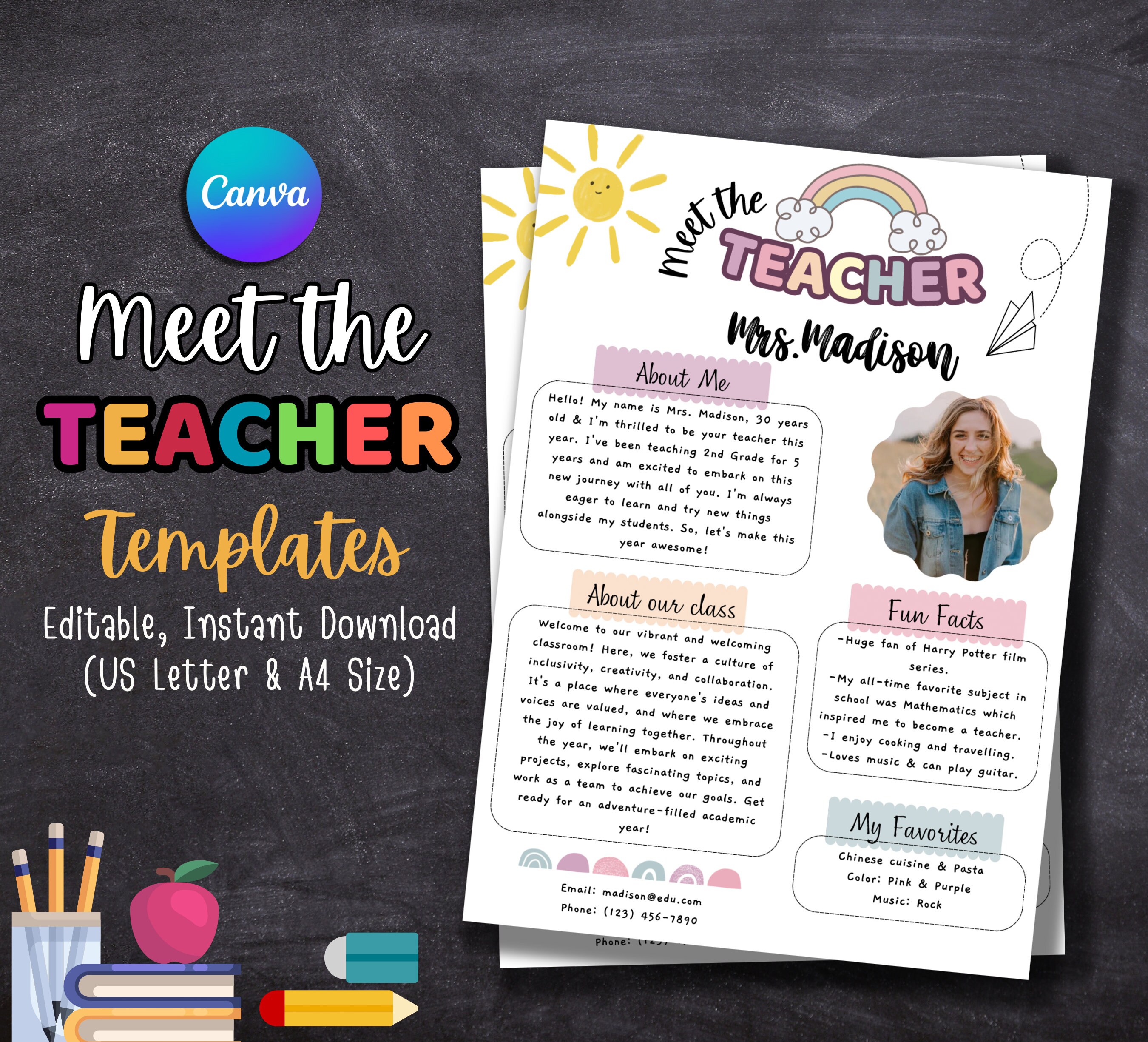 Meet the Teacher, Back to School, Meet the Teacher Templates, Printable ...