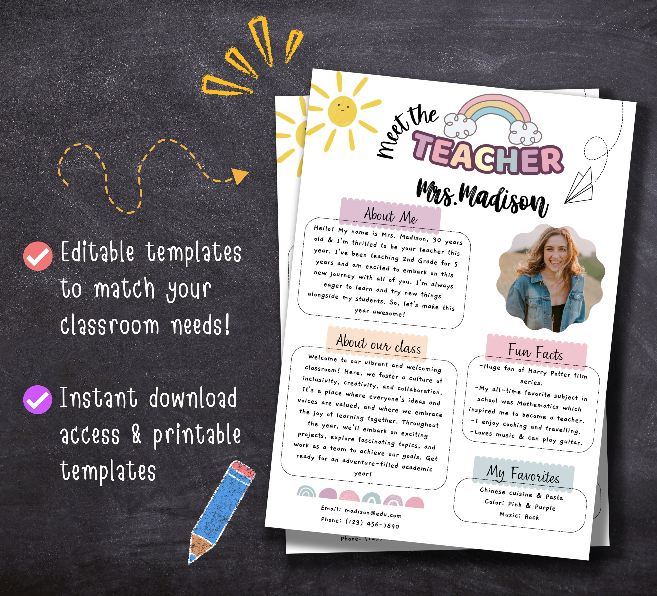 Meet the Teacher, Back to School, Meet the Teacher Templates, Printable ...
