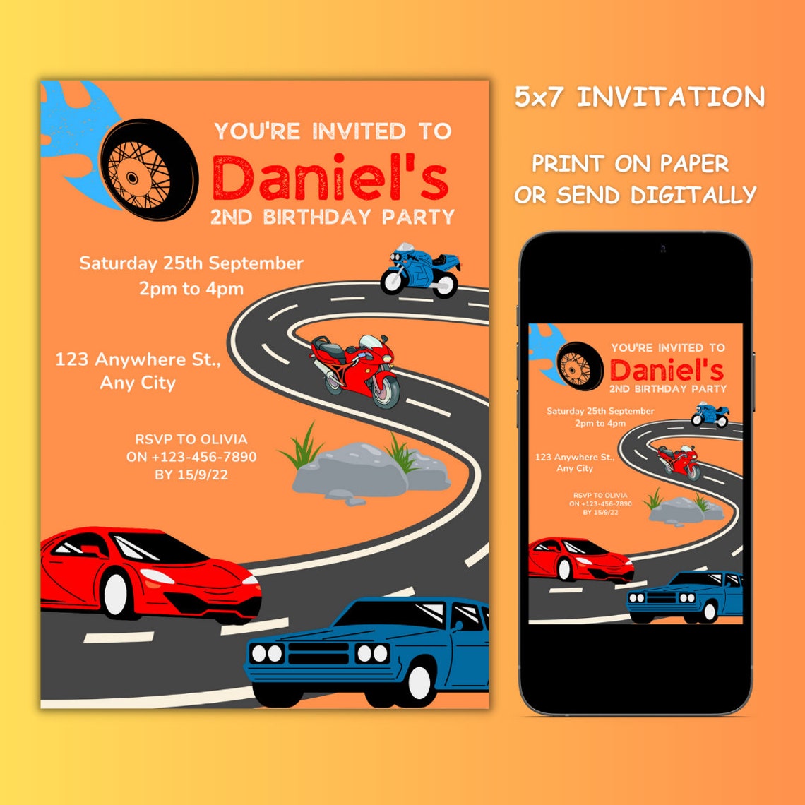 Cars Birthday Invitation Template, Instant Download, Printable ...