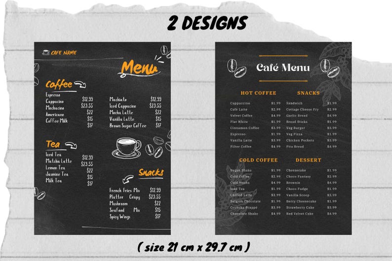 Menu Template | Cafe Menu, Canva Template, Editable Template, Price ...