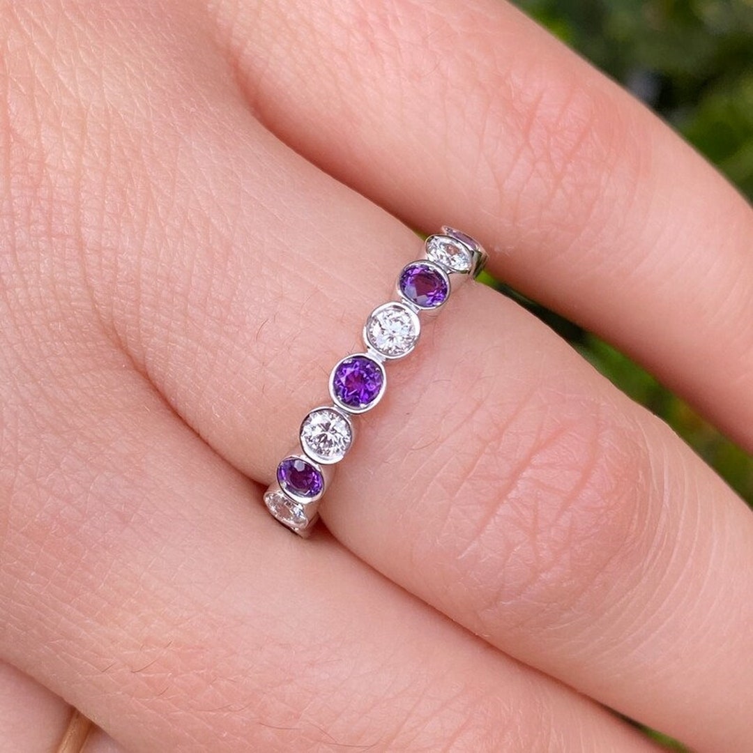 Diamond Tanzanite Band, Bezel Set Diamond Wedding Band 925 Streeling ...