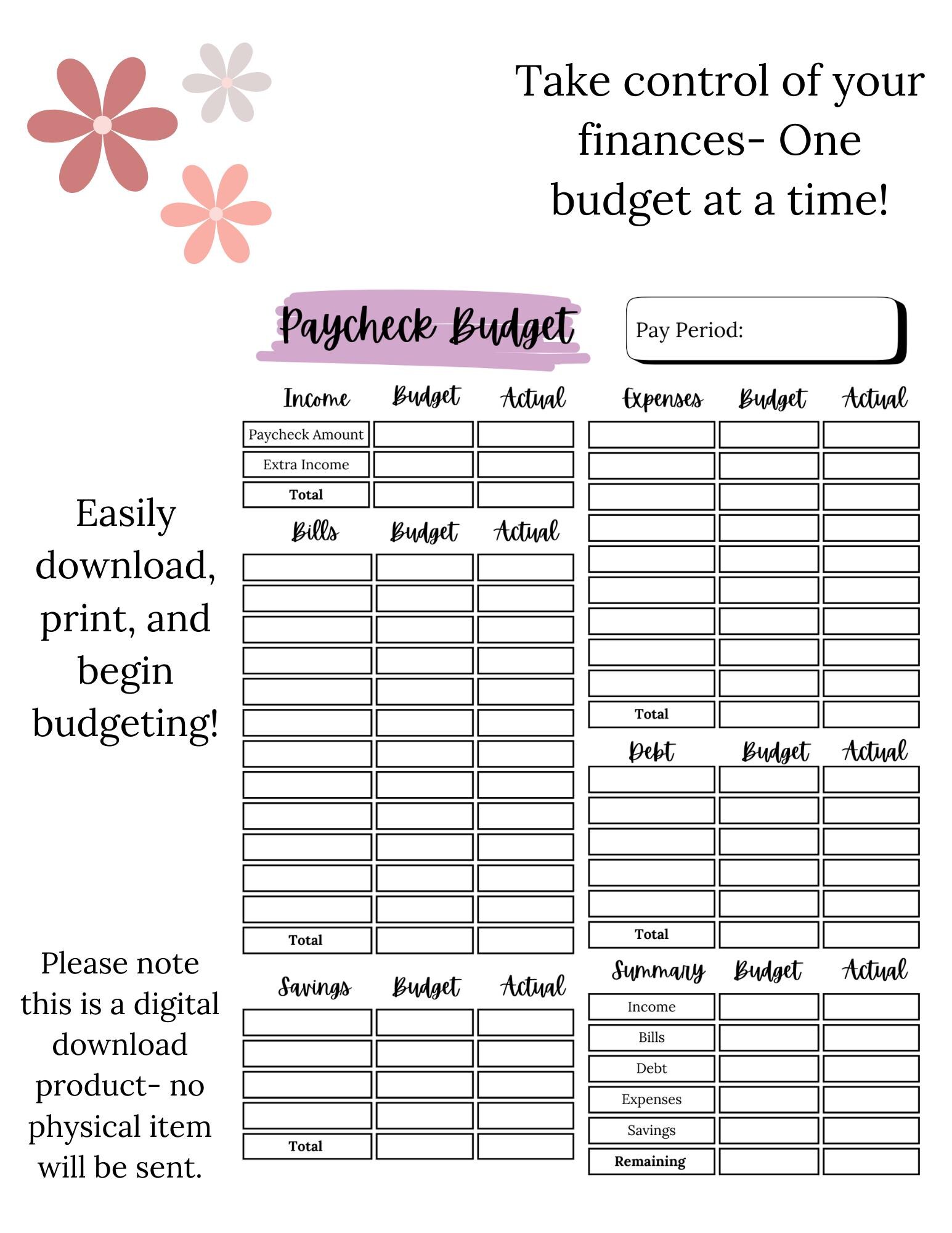 Paycheck Budget Planner, Printable Planner, Budget Tracker - Etsy