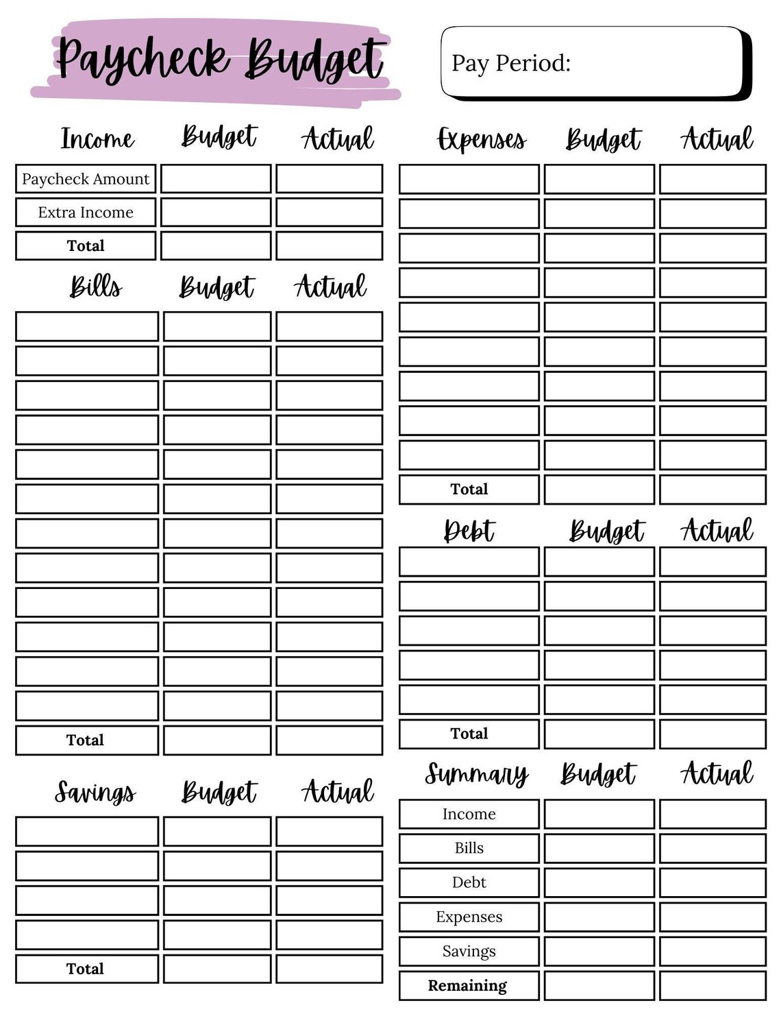 Paycheck Budget Planner, Printable Planner, Budget Tracker - Etsy