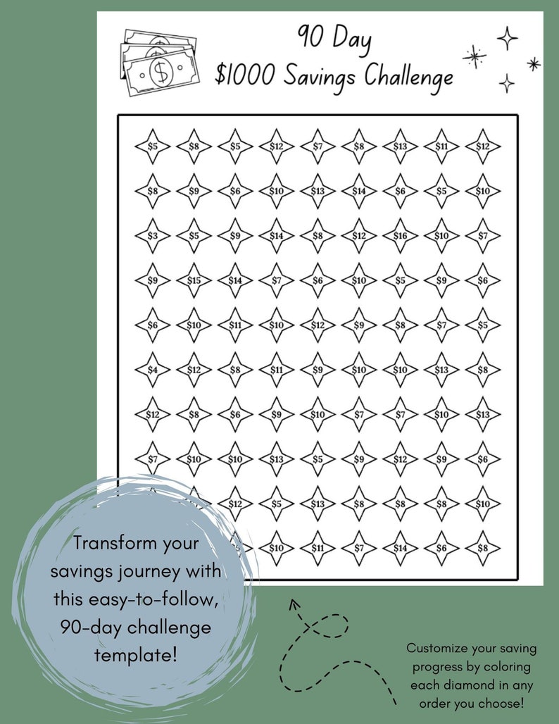 1000 Dollar Saving Challenge, 90 Day Tracker, Savings Goal - Etsy