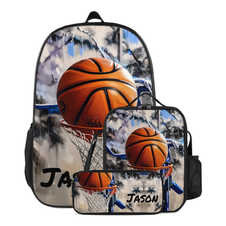 Personalized Basketball in Net Sports Design Name Backpack Pencil Case ...