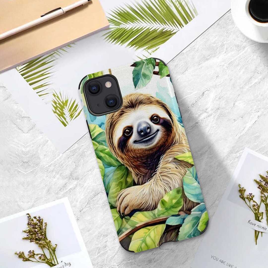 Sloth in a Botanical Nature Landscape Cute Watercolor Sloth Animal ...