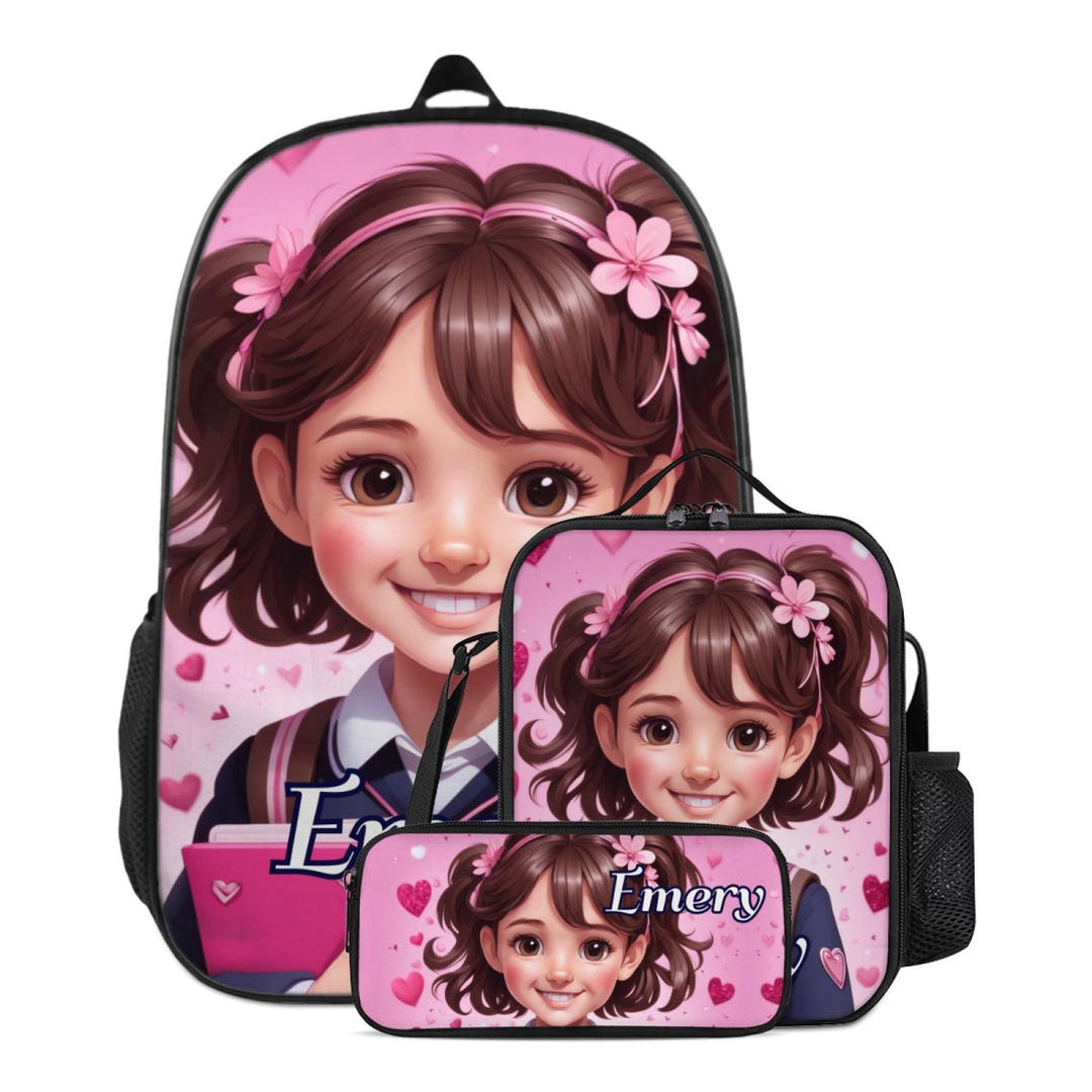 CREATE YOUR OWN Custom Brown Haired Girl Backpack Set Personalized ...