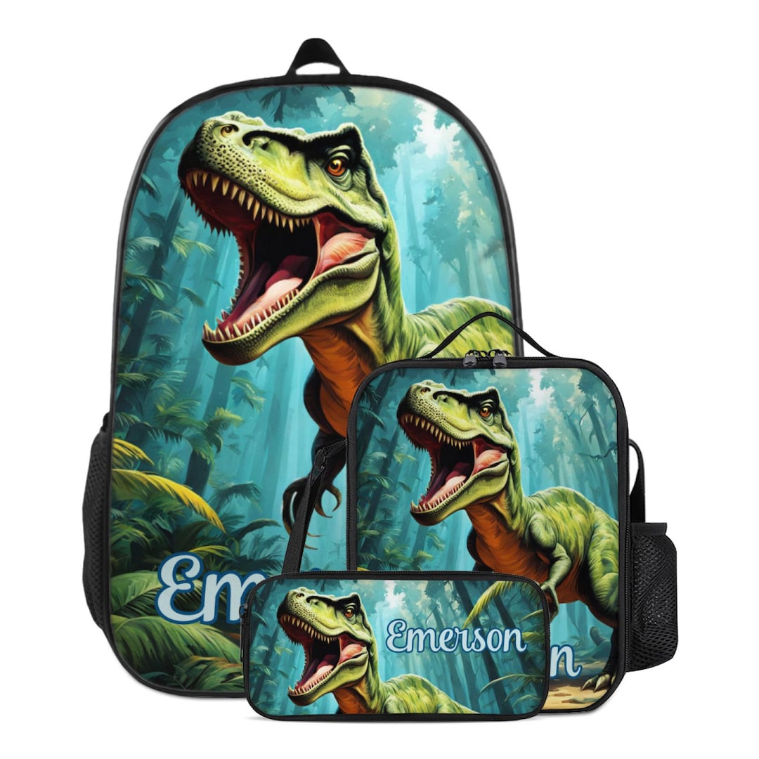 Backpack T-rex Dinosaur Schoolbag Custom Bookbag and Lunchbox Pencil ...