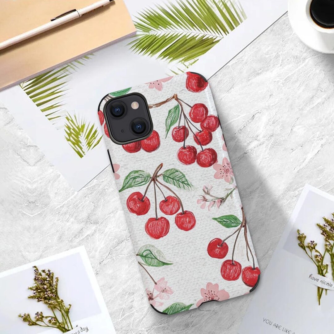 Cherry Blossoms and Red Cherries With Leaves Cute Pattern Design Case ...
