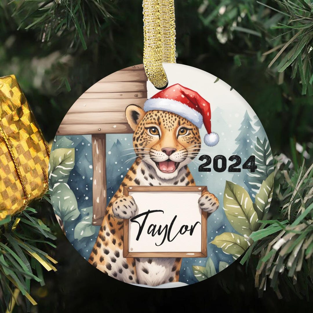 Custom Leopard Wearing a Santa Hat Cute Gift for Safari Jungle Animals ...