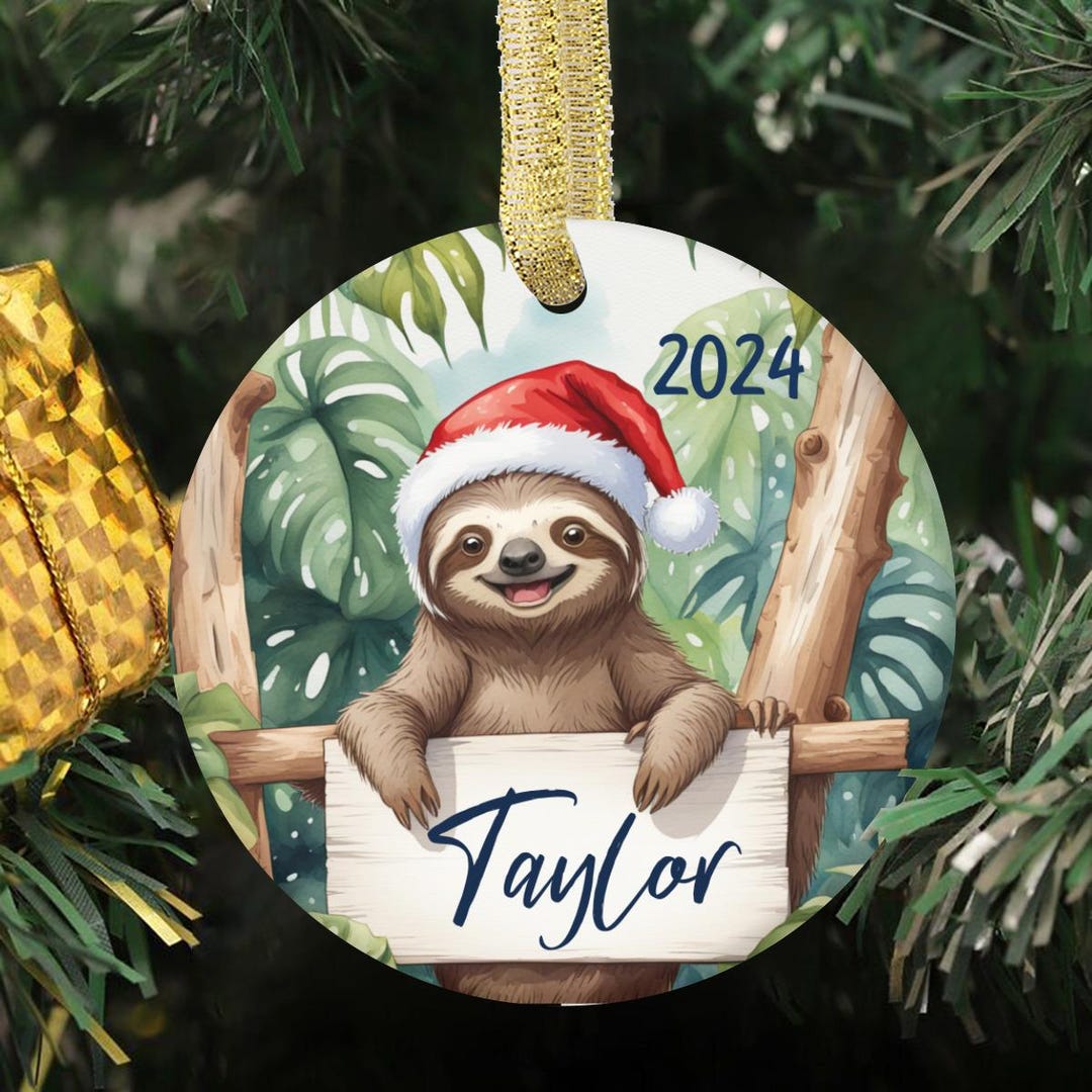 Custom Happy Sloth in a Santa Hat Cute Gift for Safari Jungle Sloths ...