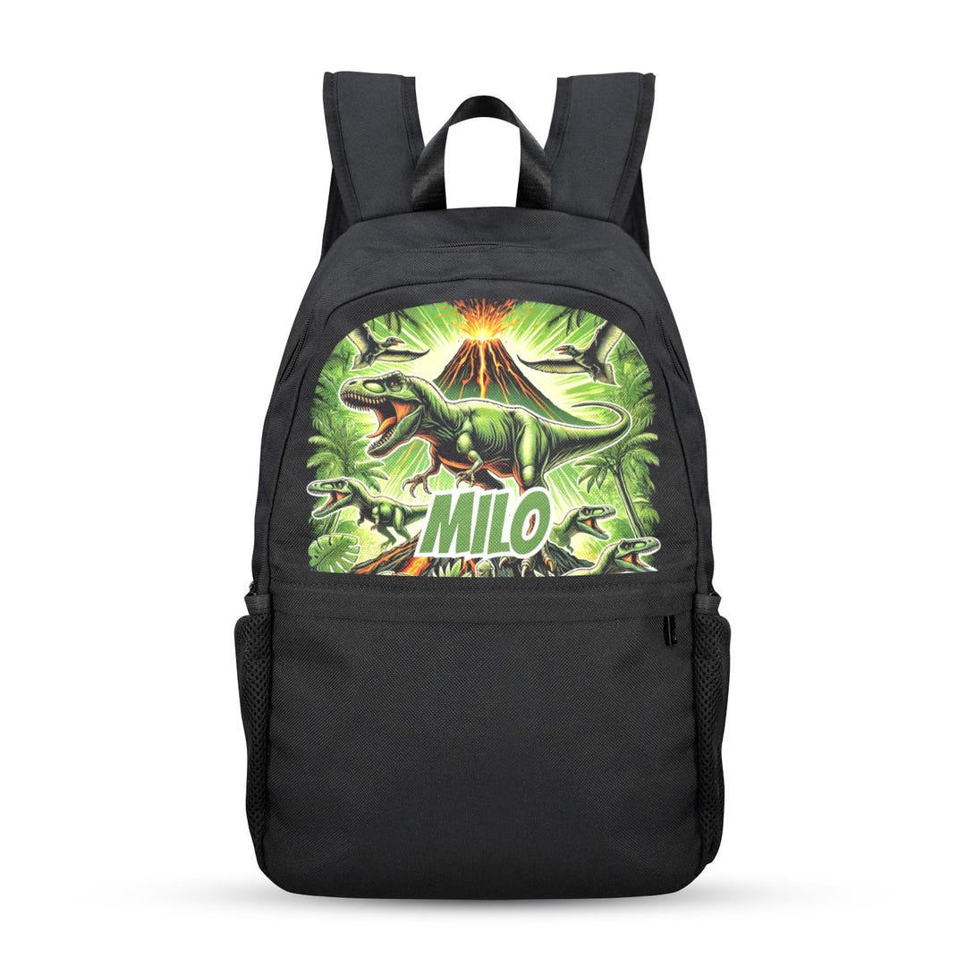 Green Dinosaurs Volcano Boys Personalized Backpack Custom Name 17 ...
