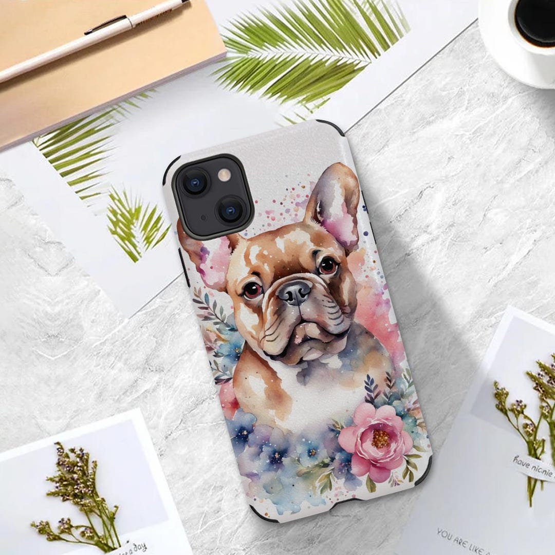 Frenchie French Bulldog Cute Floral Watercolor Puppy Dog Pet With ...