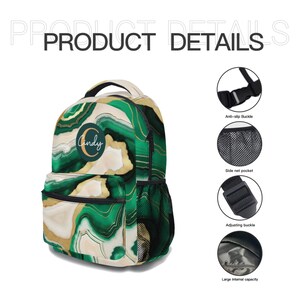 Green Gold Marble Personalized Girls Backpack Elementary Middle High ...