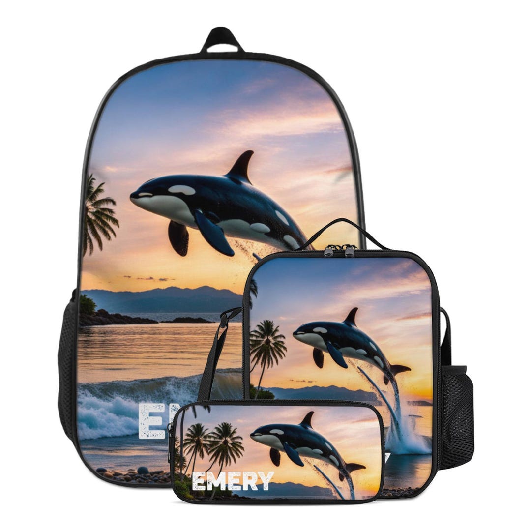 Personalized Orca Killer Whale Ocean Design Custom Name Backpack Pencil ...