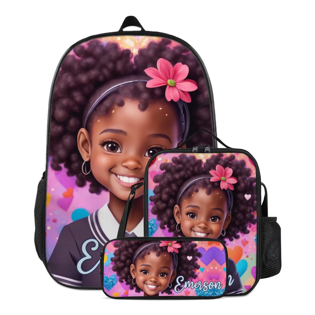 Personalized Afro African American Schoolgirl Design Backpack Custom ...