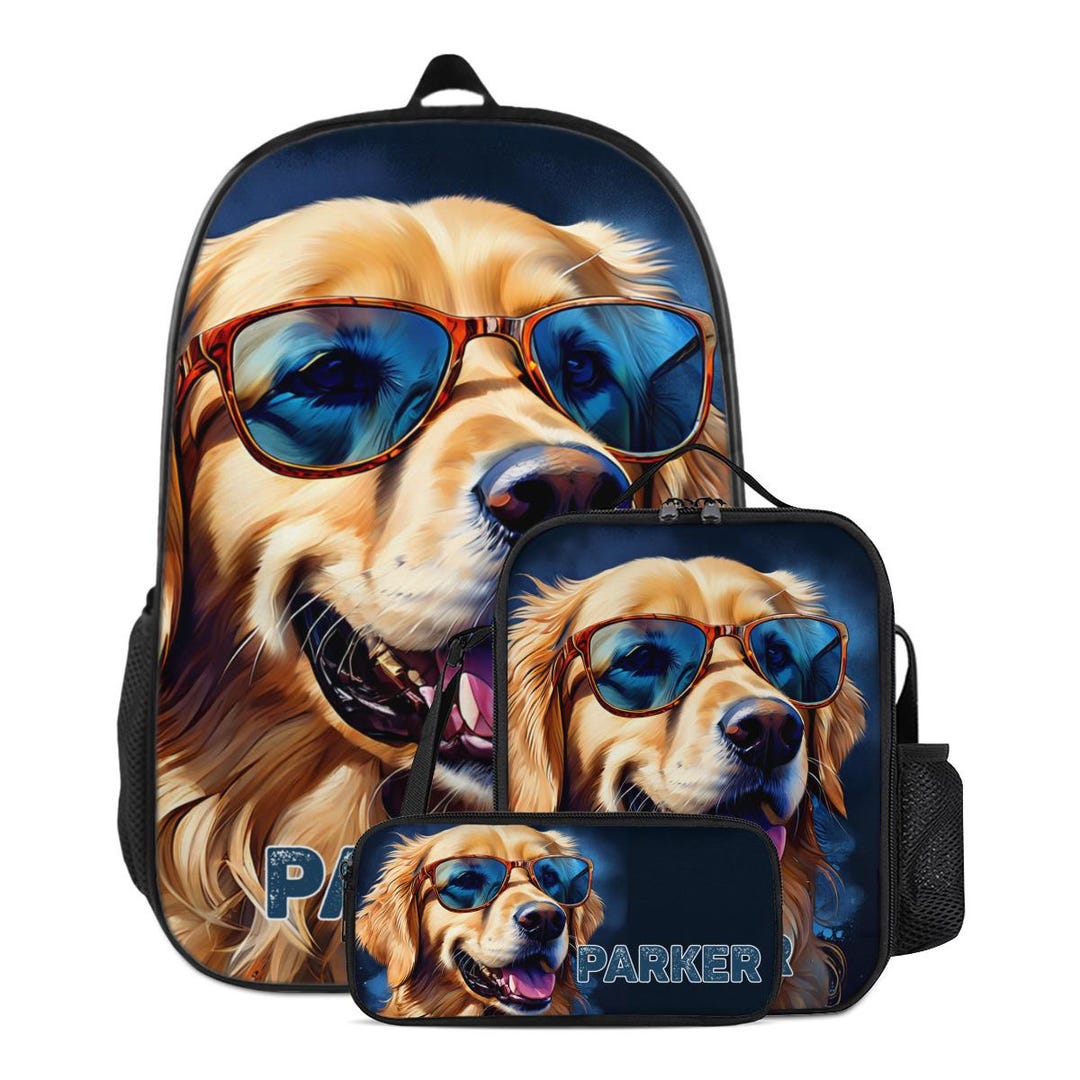 Golden Retriever Dog Personalized Backpack Set for Kids Custom Name ...