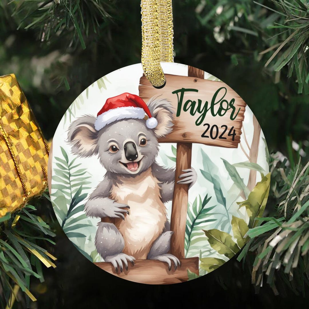 Custom Happy Koala Bear in a Santa Hat Cute Gift for Safari Forest ...