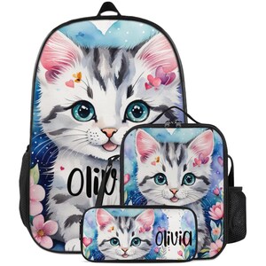 Personalized Schoolbag Pencil Case Lunch Bag Set Cat Kitten for ...