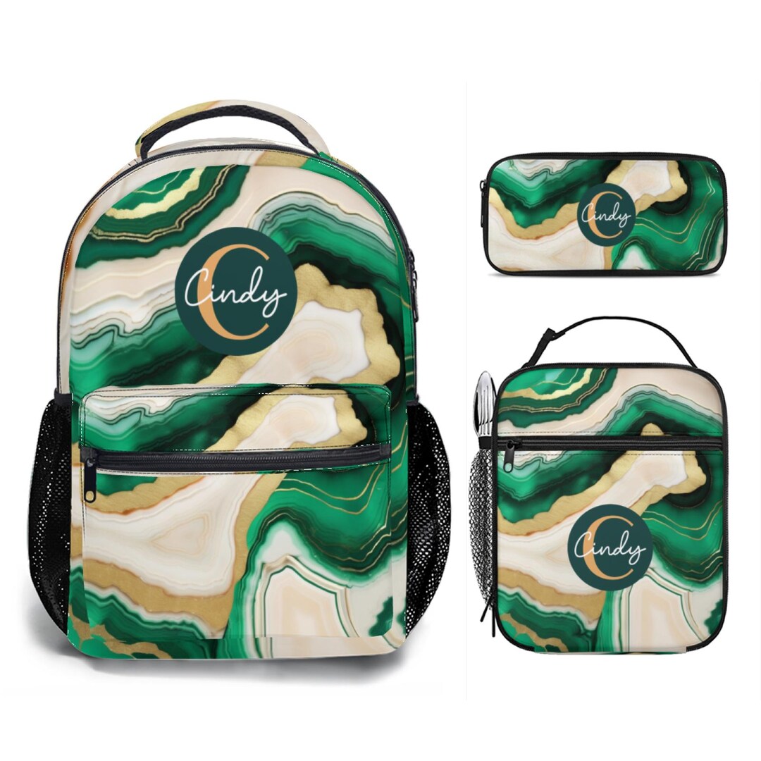 Green Gold Marble Personalized Girls Backpack Elementary Middle High ...