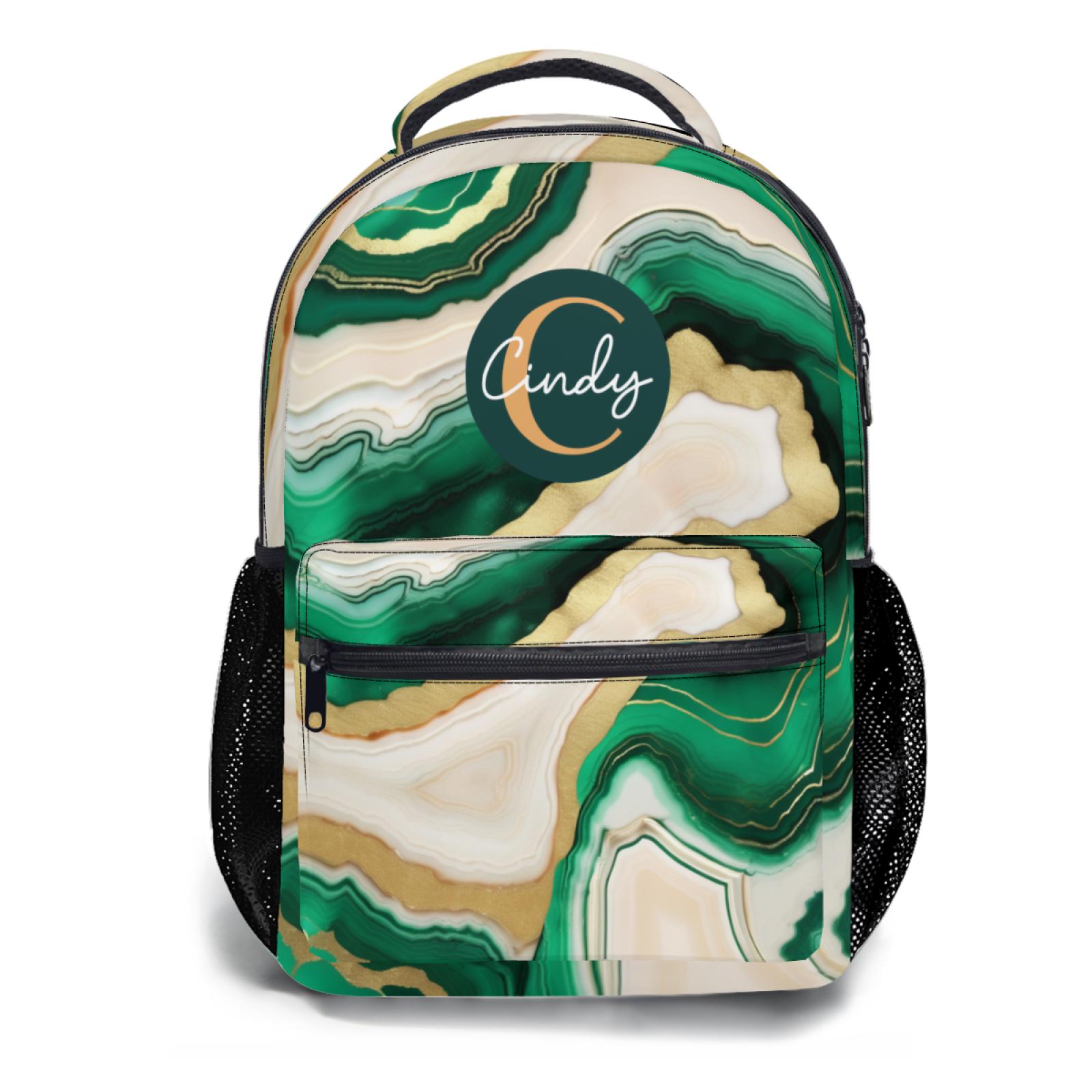 Green Gold Marble Personalized Girls Backpack Elementary Middle High ...
