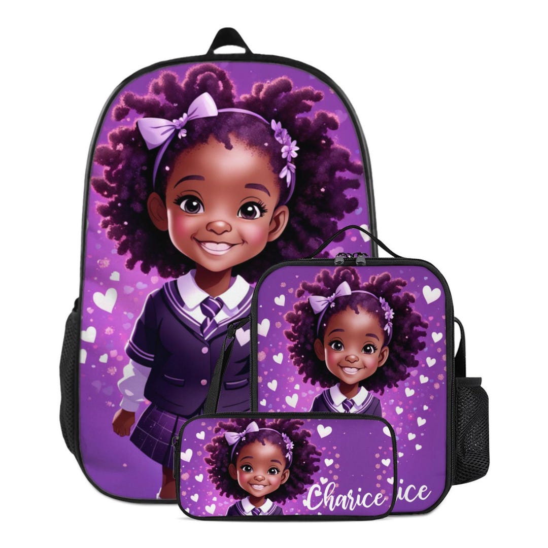 Personalized Afro African American Schoolgirl Design Backpack Custom ...