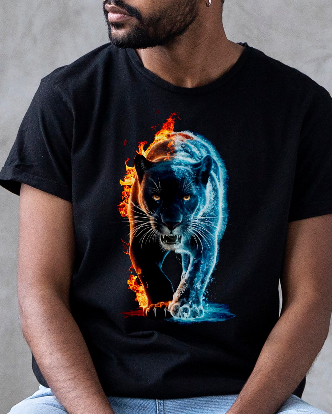 Black Panther Shirt, Fire and Ice Panther Tee, Cat Tshirt, Flaming ...
