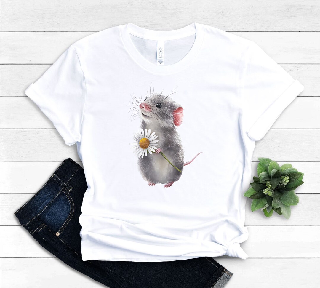 Mouse With Daisy Flower T-shirt, Happy Cartoon Mice - Etsy