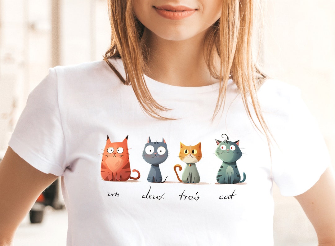Camisa de gato divertida, camiseta de gato Un Deux Trois, camisas ...