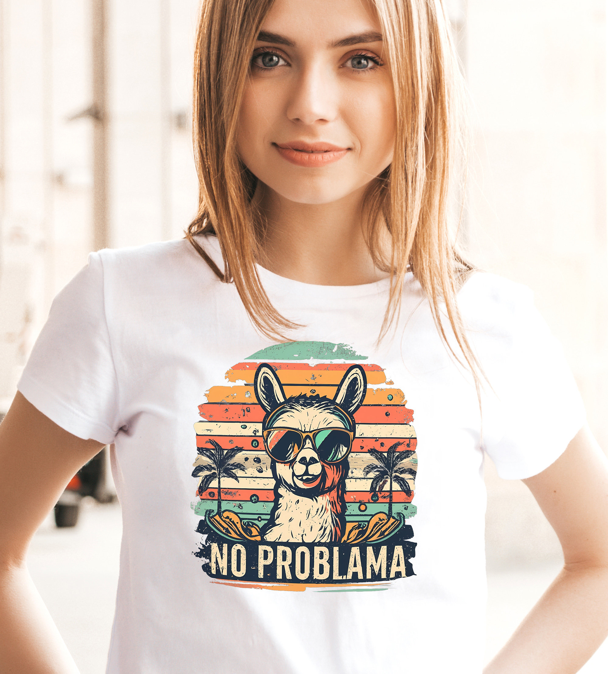 No Problama Shirt, Llama Lover Shirt, No Probllama T-shirt, Funny Retro Style Llama Shirt, Cute ...