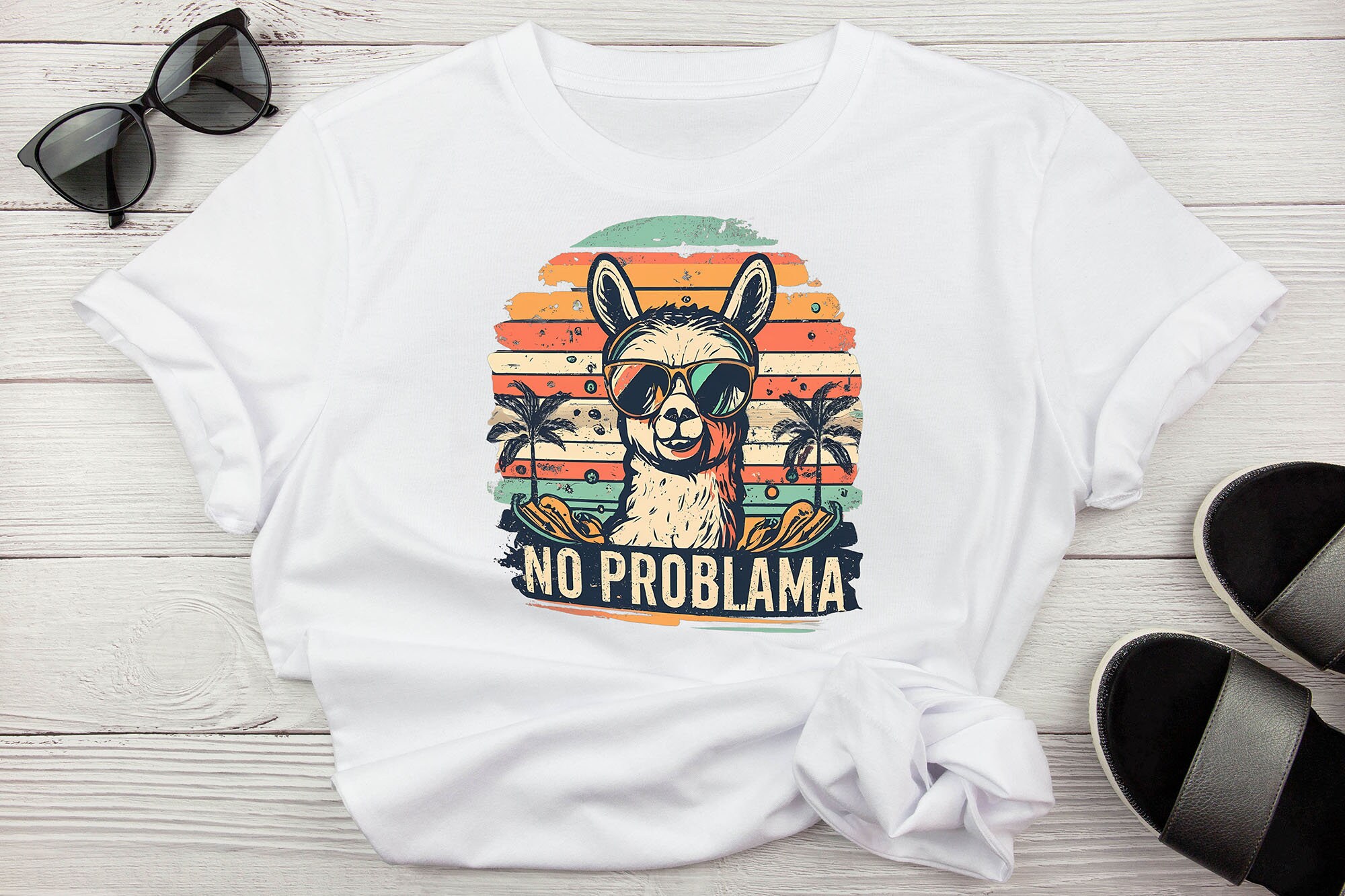 No Problama Shirt, Llama Lover Shirt, No Probllama T-shirt, Funny Retro Style Llama Shirt, Cute ...