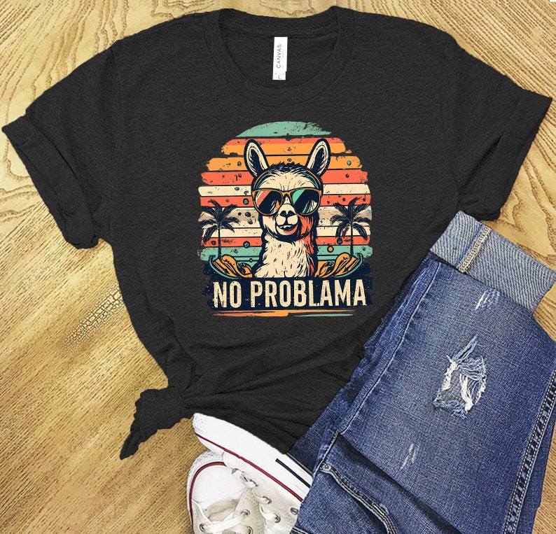 No Problama Shirt, Llama Lover Shirt, No Probllama T-shirt, Funny Retro ...
